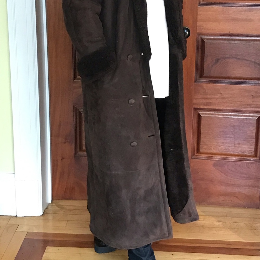 Full Length Chocolate Brown Shearling Coat - Gem